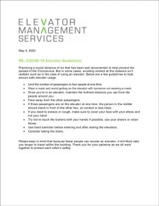 COVID-19 Elevator Guidelines - Elevator Inspections and Management